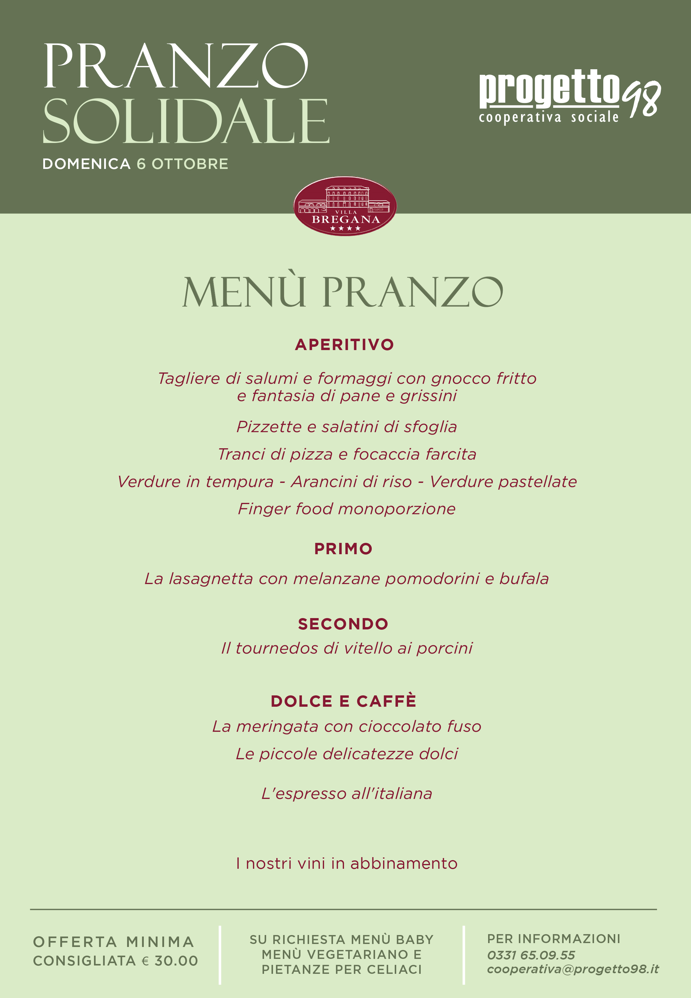 MENU' PRANZO SOLIDALE - Progetto98